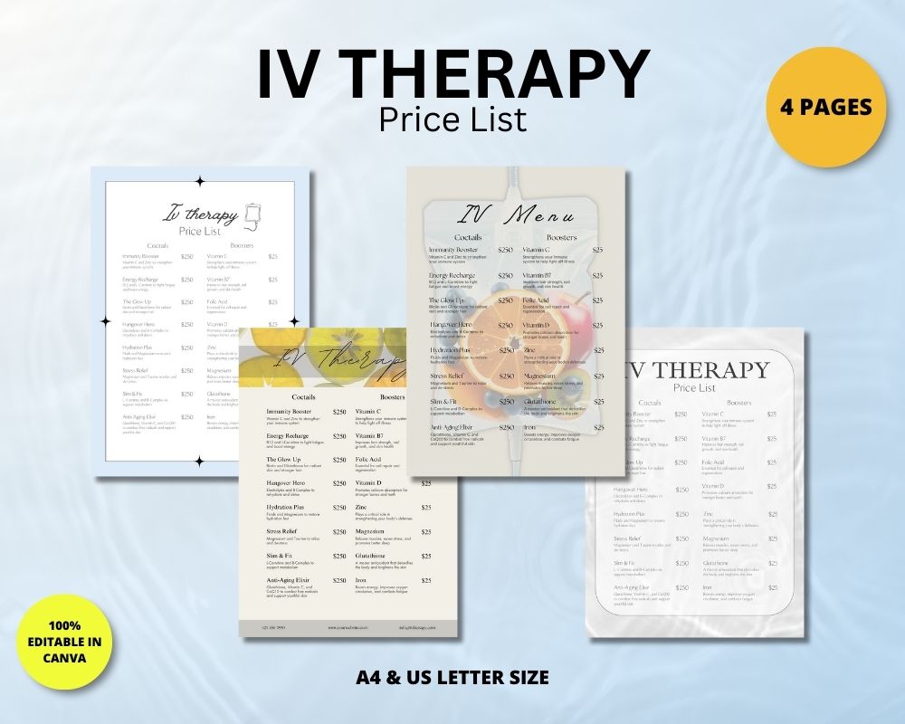 IV THERAPY Price List – ESTHETICIANSPACE